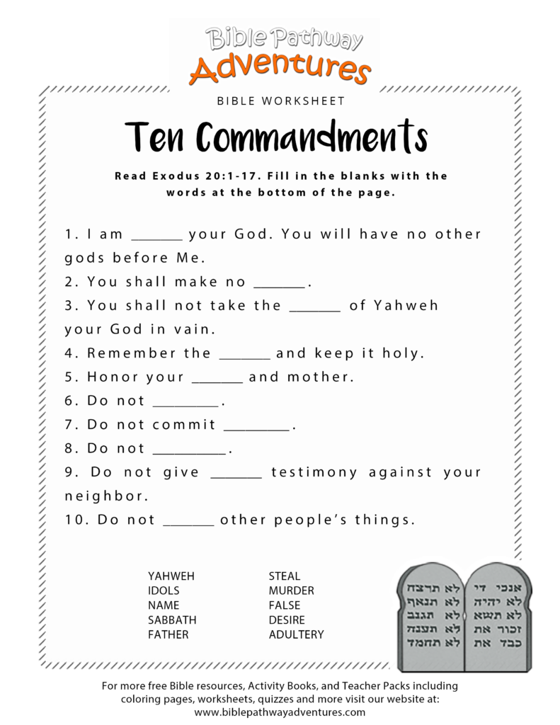 10 Commandments Printable Worksheets | Peggy Worksheets