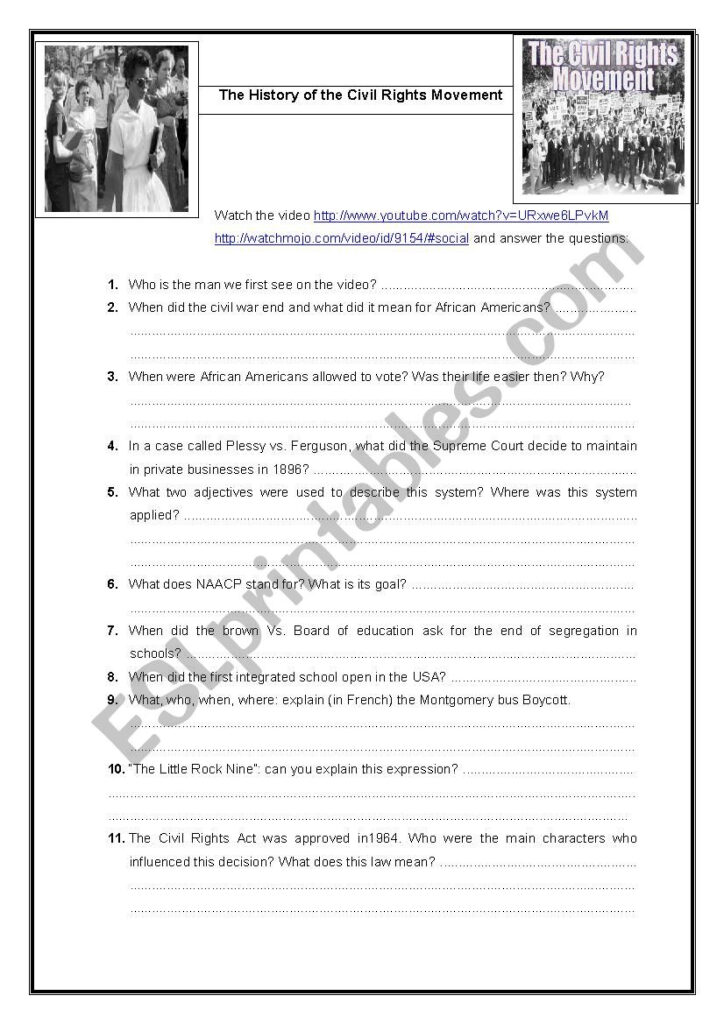 Civil Rights Movement Worksheets Printable | Peggy Worksheets