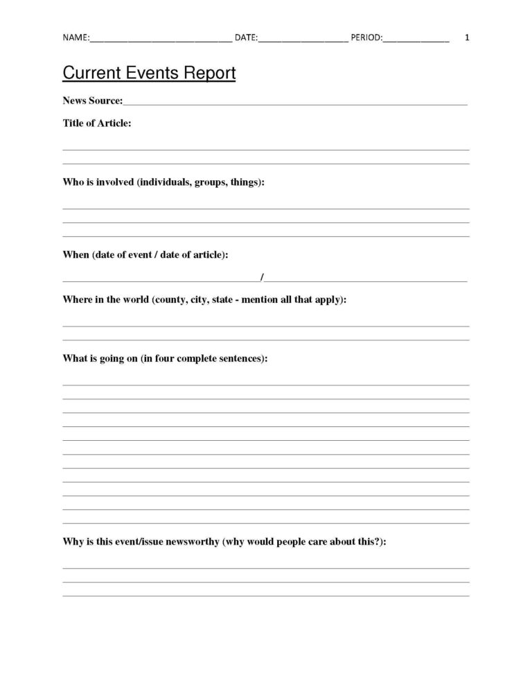 Current Events Printable Worksheet | Peggy Worksheets