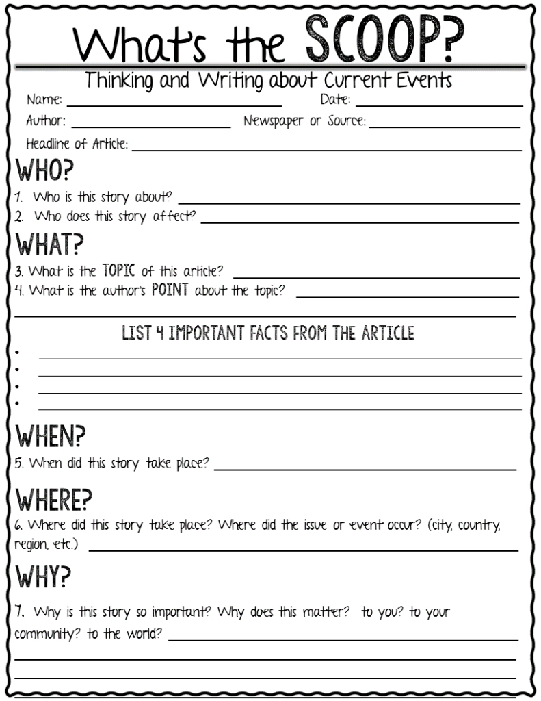 Current Events Printable Worksheet | Peggy Worksheets