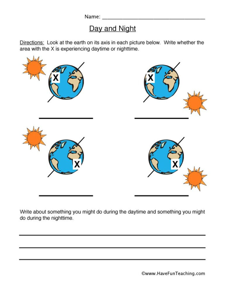 Day And Night Printable Worksheets | Peggy Worksheets