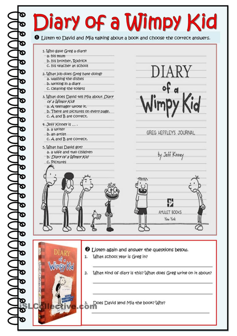 Diary Of A Wimpy Kid Printable Worksheets | Peggy Worksheets