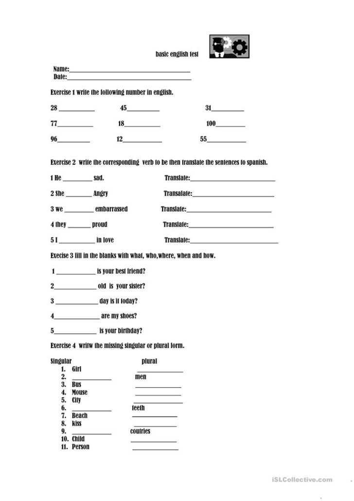 English Test Printable Worksheets | Peggy Worksheets