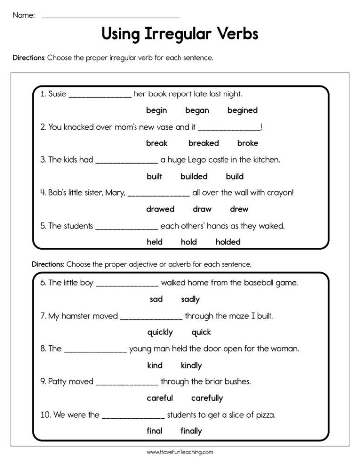 Free Printable Irregular Verb Worksheets | Peggy Worksheets