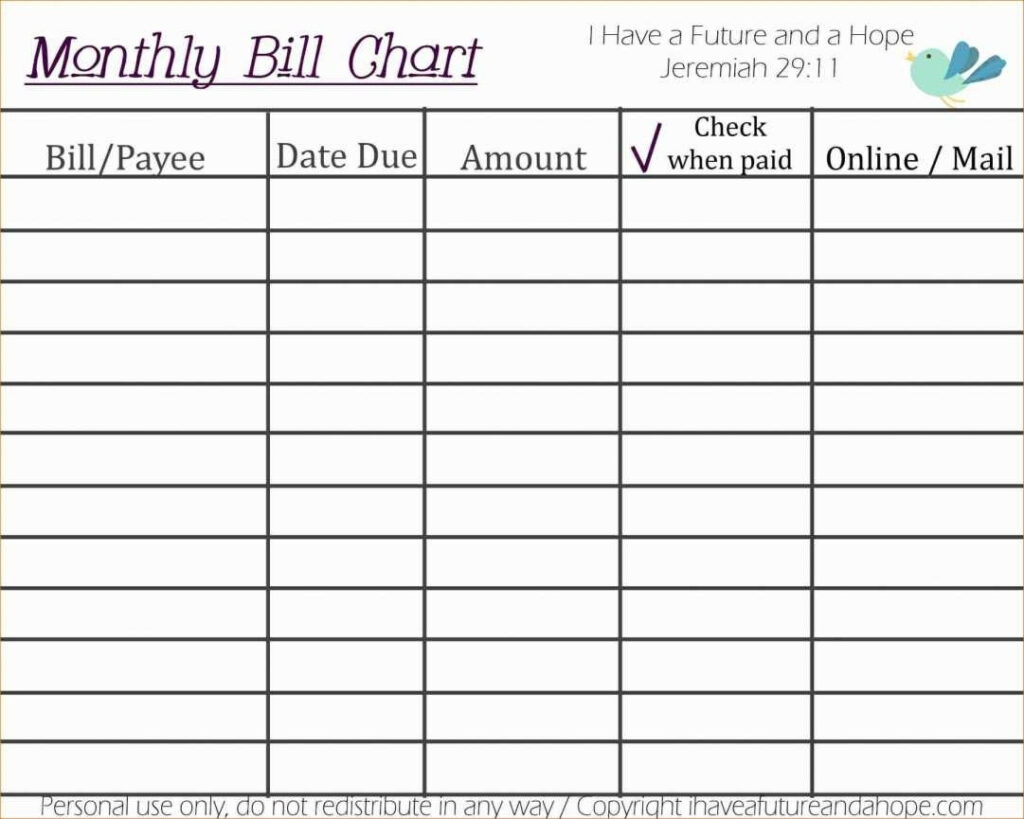 Free Printable Monthly Bill Payment Worksheet | Peggy Worksheets