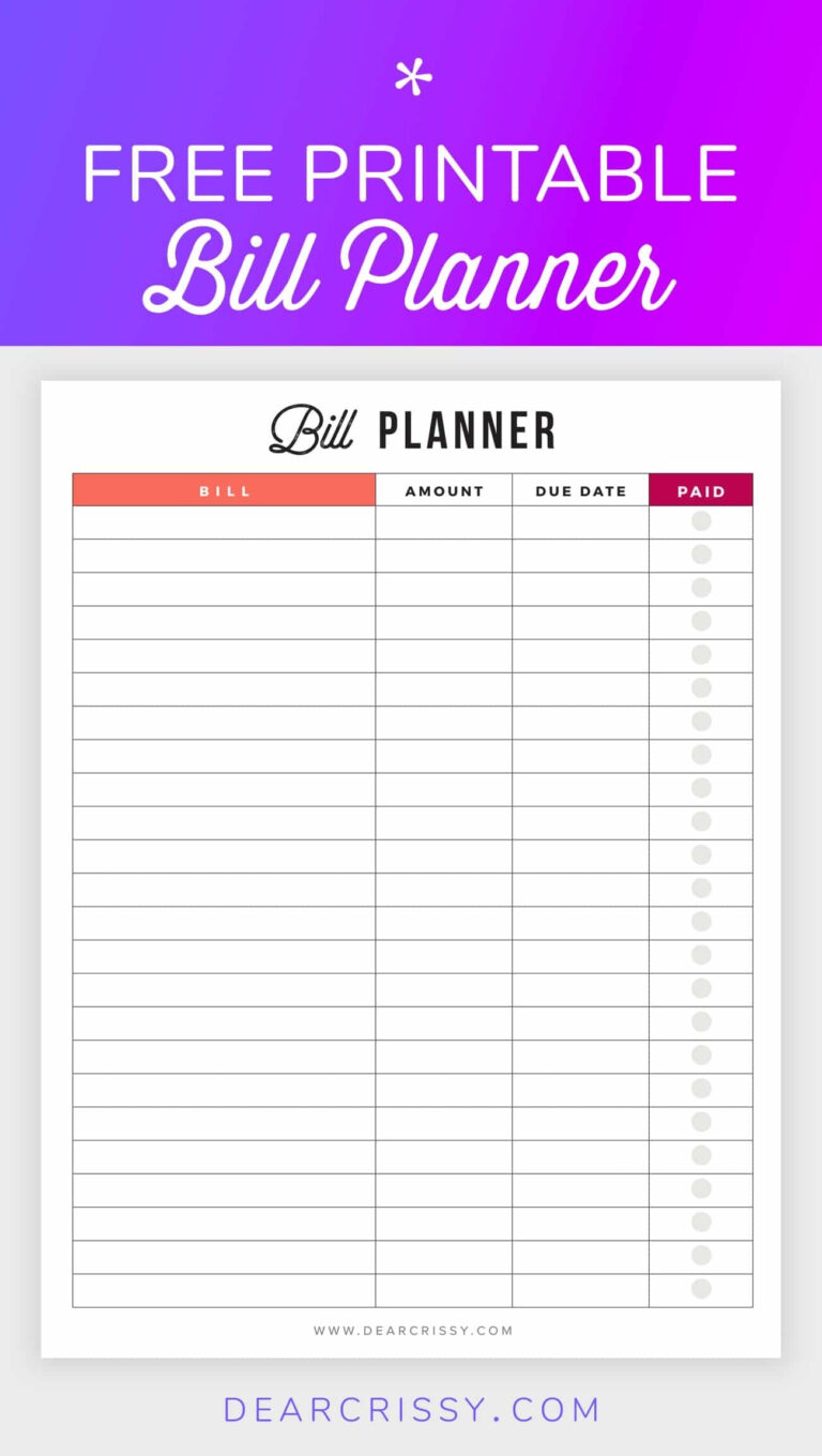 Free Printable Monthly Bills Worksheet | Peggy Worksheets
