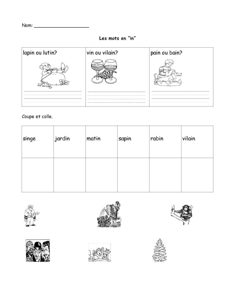 Grade 1 French Immersion Printable Worksheets | Peggy Worksheets