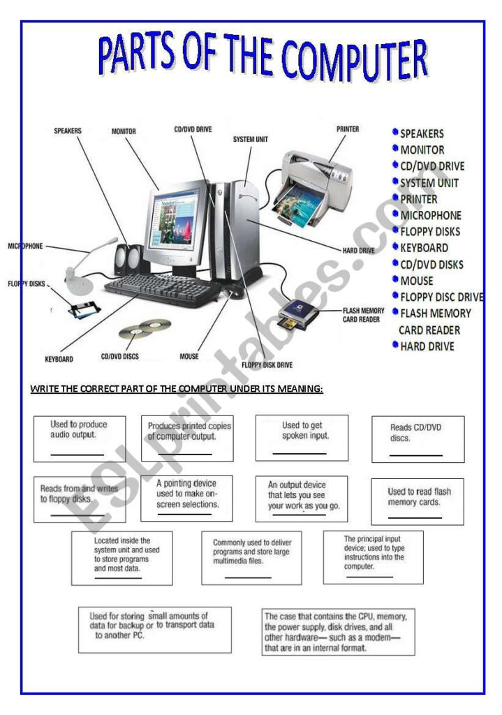 Parts Of A Computer Worksheet Printable | Peggy Worksheets