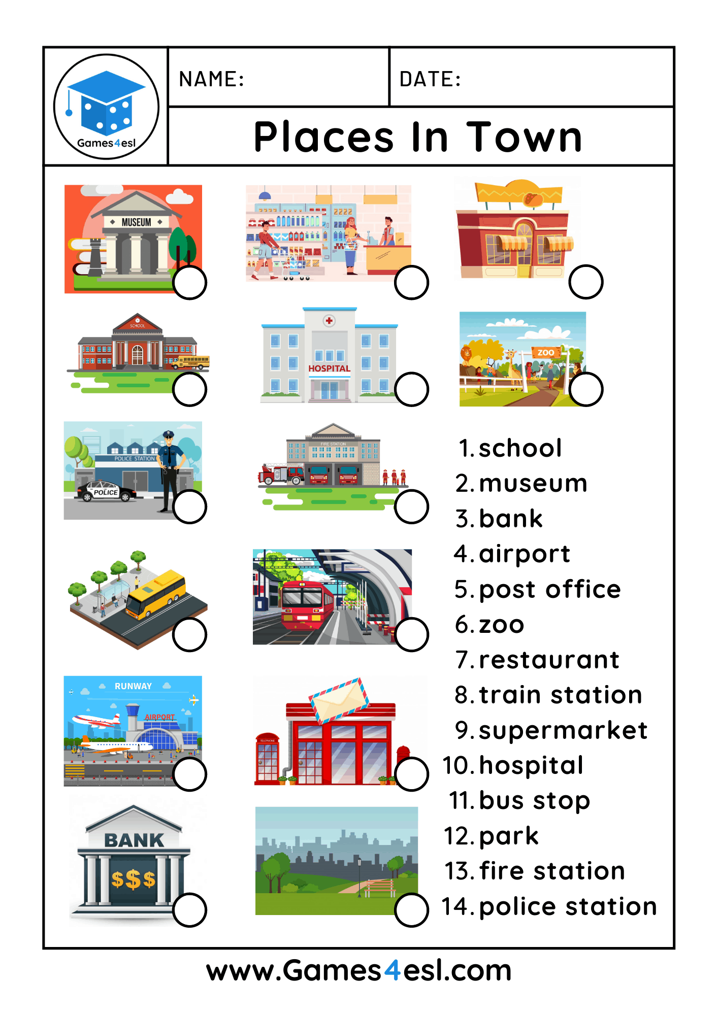 Places In Town Worksheets Printables Peggy Worksheets