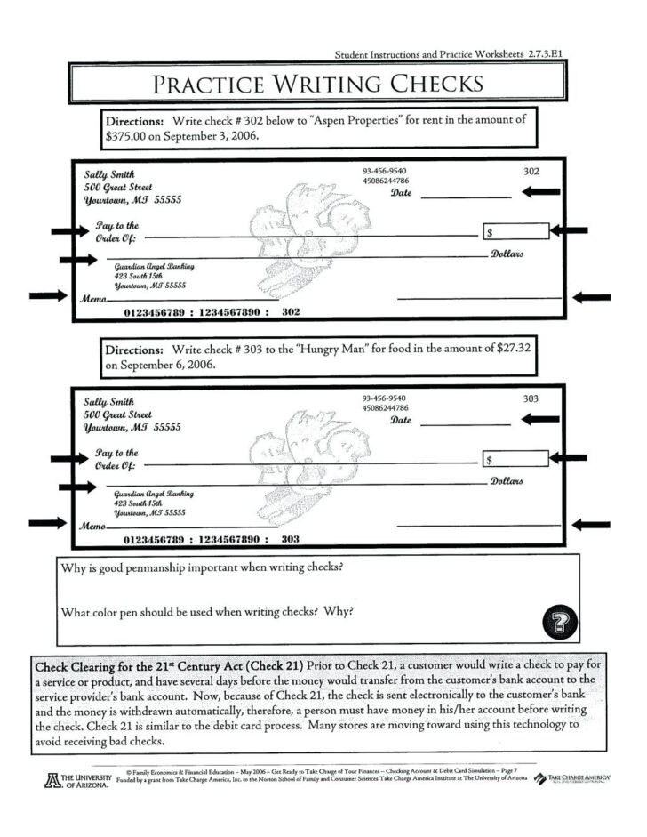 Printable Check Writing Worksheets | Peggy Worksheets