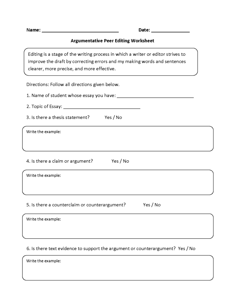 Printable Editing Worksheets | Peggy Worksheets
