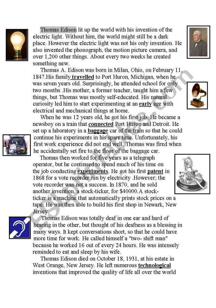 Thomas Edison Printable Worksheets | Peggy Worksheets