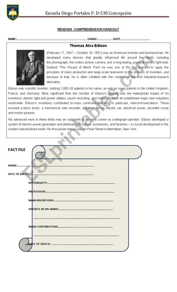 Thomas Edison Printable Worksheets | Peggy Worksheets