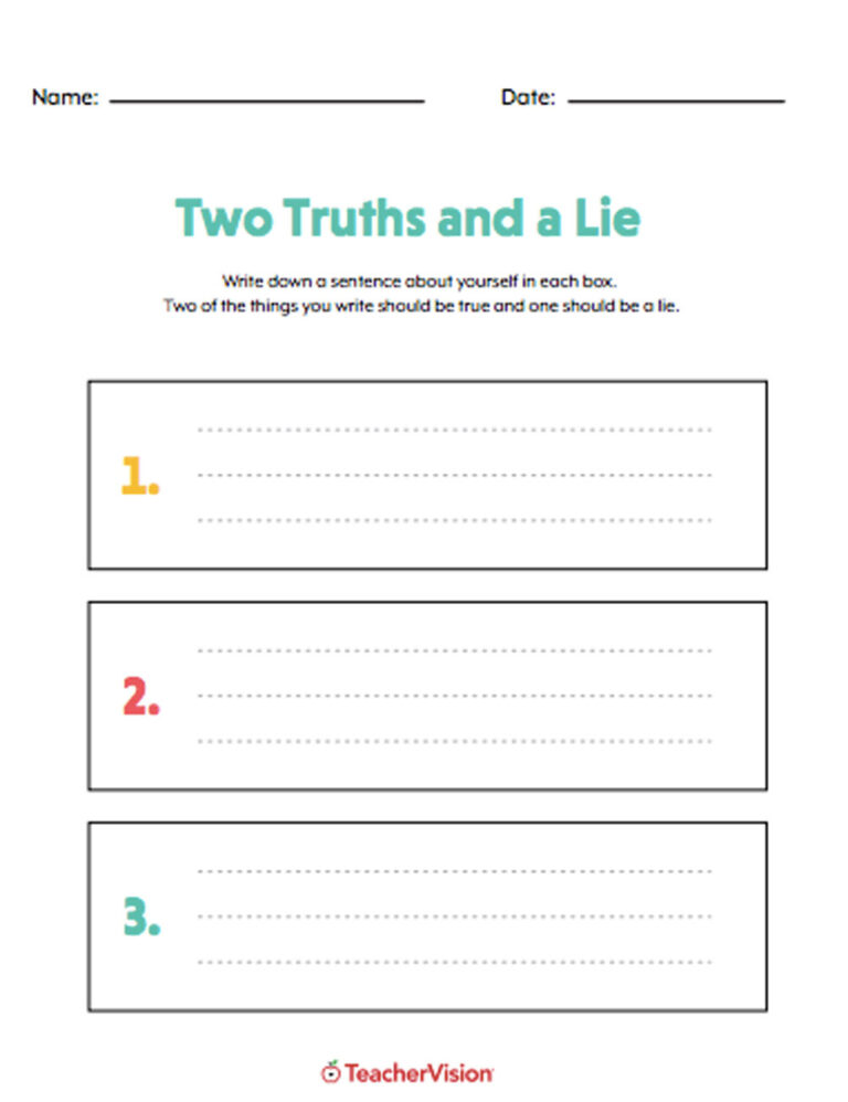 Two Truths And A Lie Worksheet Printable | Peggy Worksheets