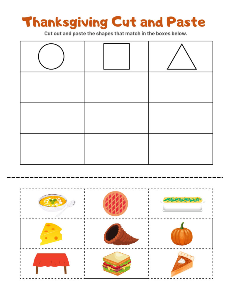 Thanksgiving Cut And Paste Worksheets | Peggy Worksheets