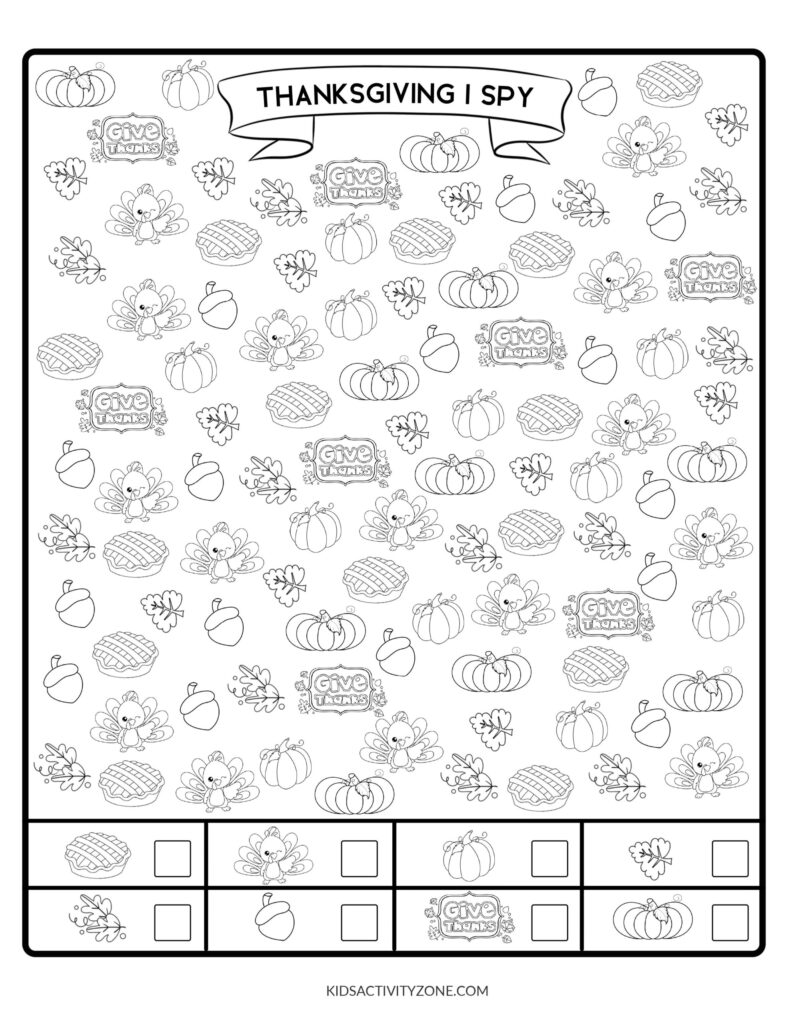 Thanksgiving I Spy Worksheets | Peggy Worksheets