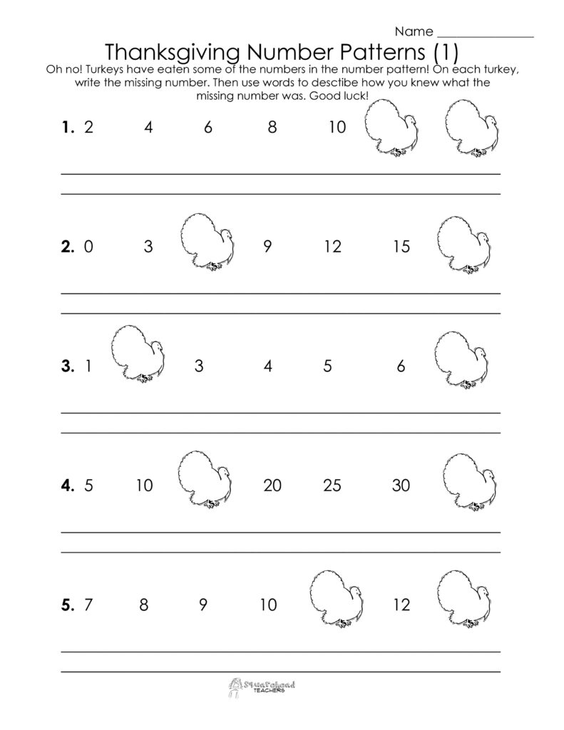 Thanksgiving Patterns Worksheet | Peggy Worksheets