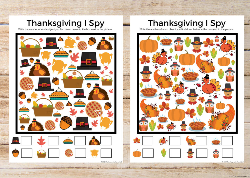I Spy Thanksgiving Worksheet | Peggy Worksheets
