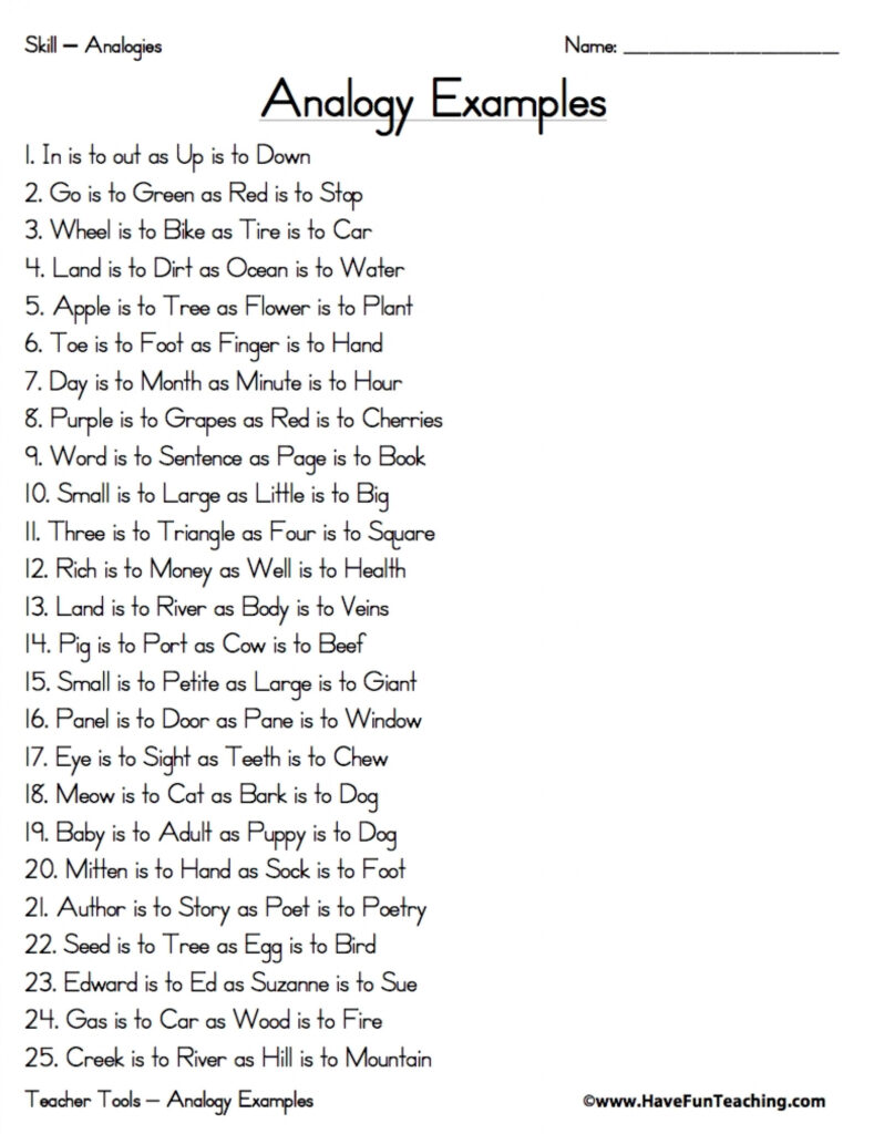 Thanksgiving Analogies Worksheet Answer Key | Peggy Worksheets