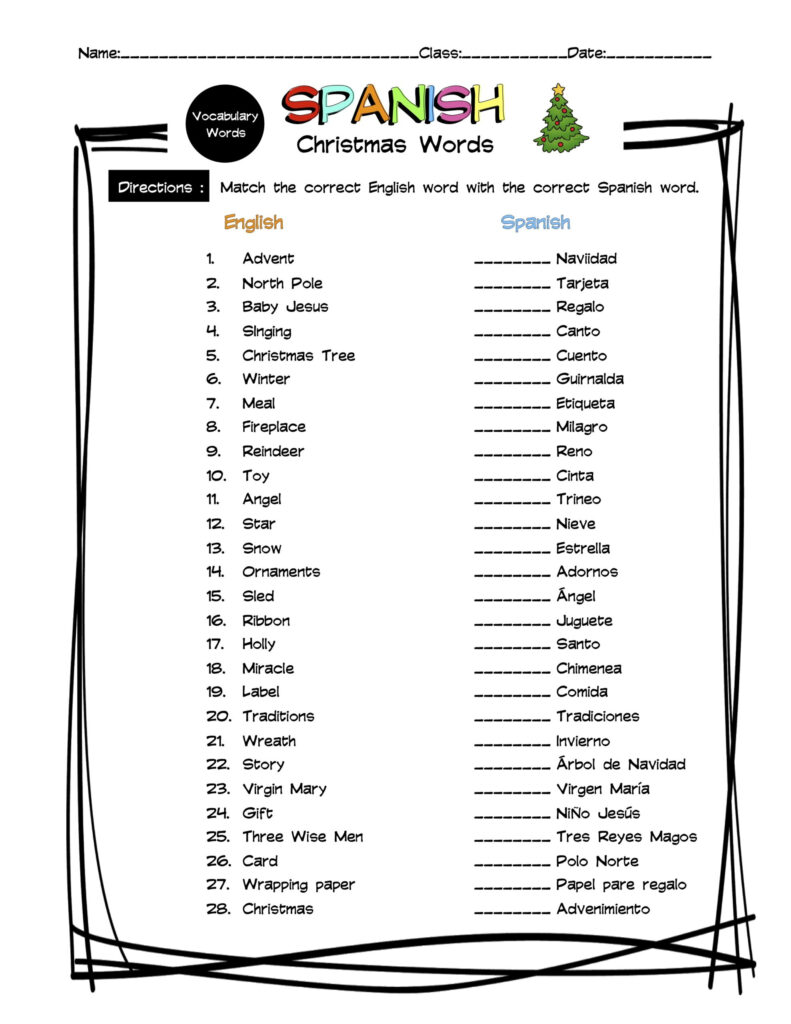 Free Spanish Christmas Worksheets | Peggy Worksheets