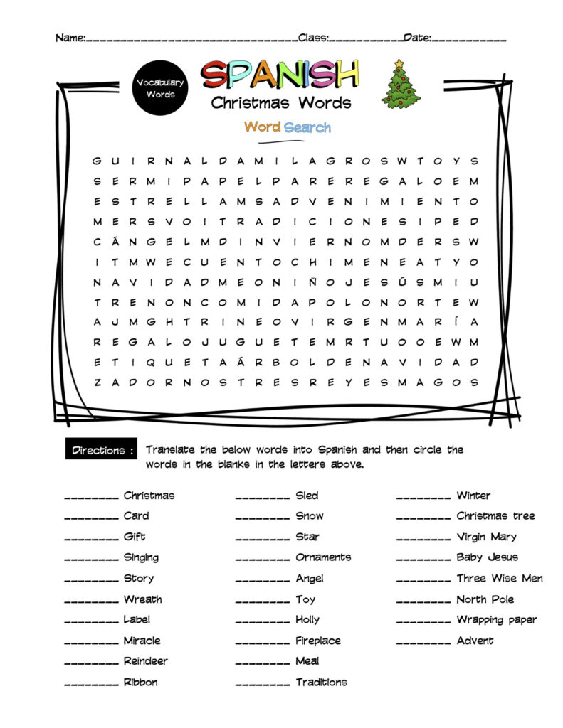 Spanish Christmas Vocabulary Worksheets | Peggy Worksheets